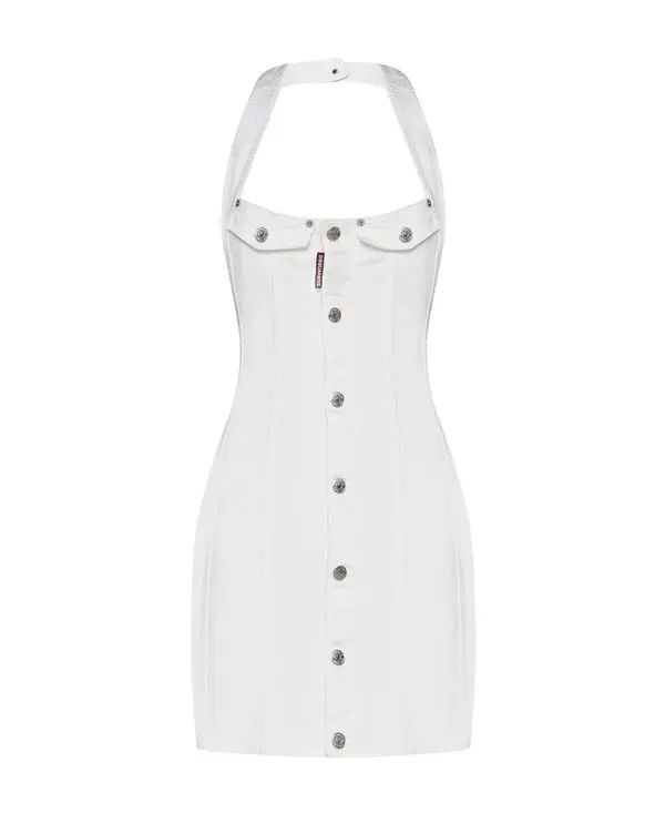 Dsquared2 Simona Halterneck Denim Mini Dress - White
