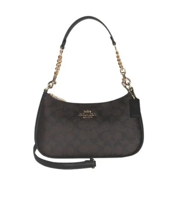 COACH Logo Zipper Shoulder Bag - Black