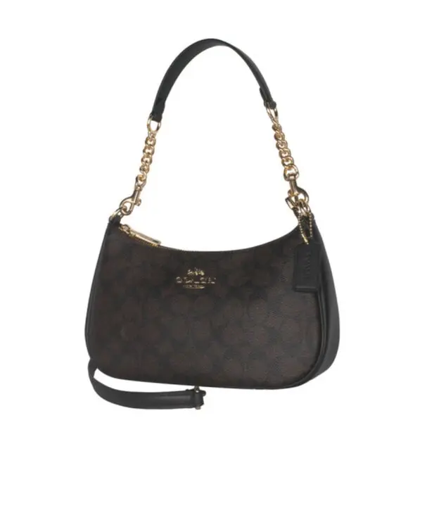COACH Logo Zipper Shoulder Bag - Black