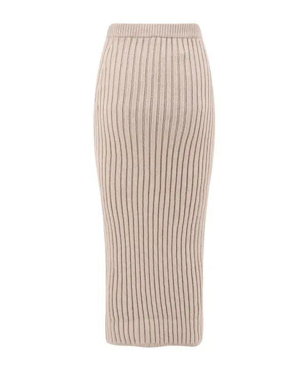 Max Mara Ribbed Knit Midi Skirt - Beige