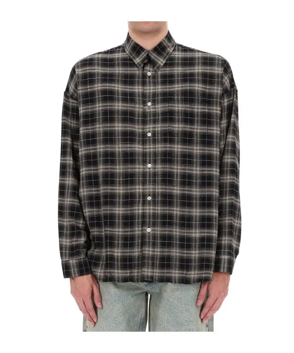 SUNFLOWER Checked Button-up Shirt - Black