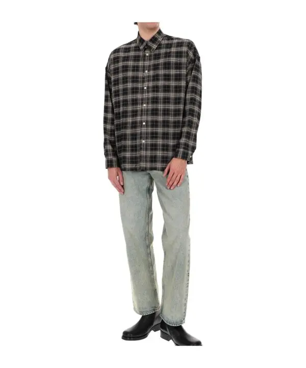 SUNFLOWER Checked Button-up Shirt - Black
