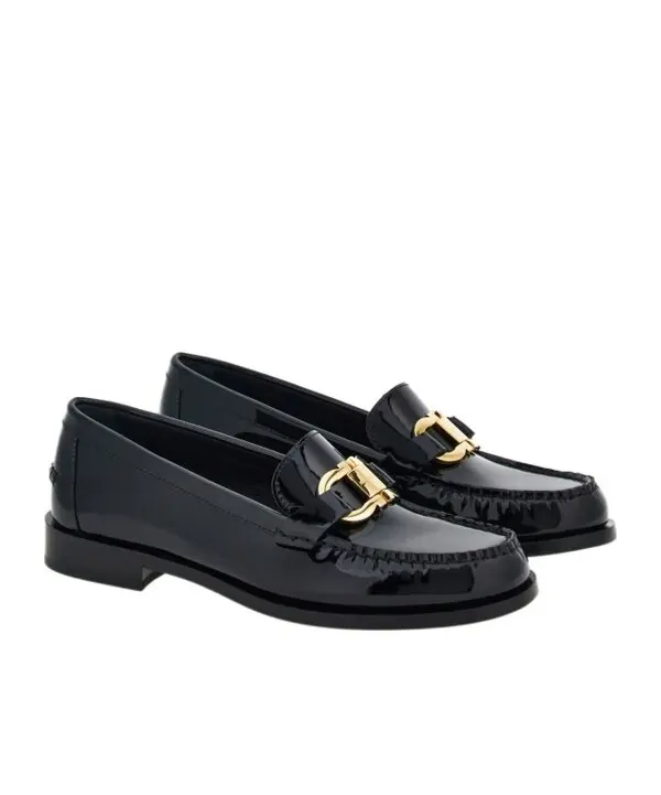 FERRAGAMO Gancini Ornament Patent Leather Moccasins