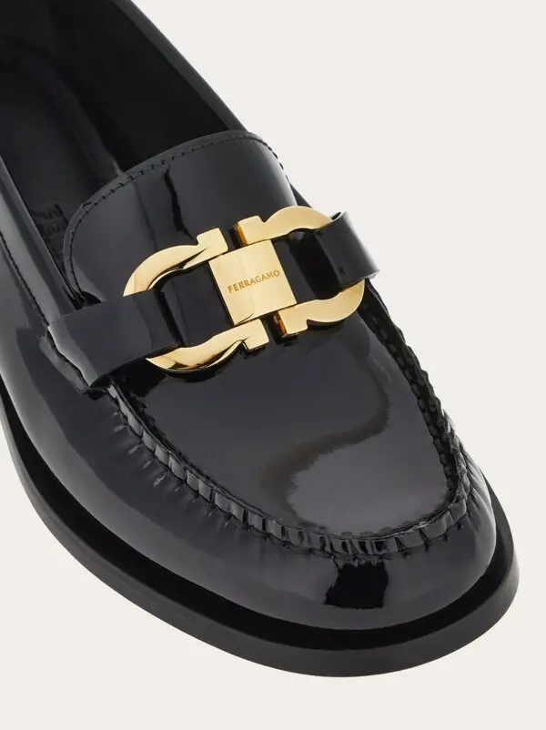 FERRAGAMO Gancini Ornament Patent Leather Moccasins