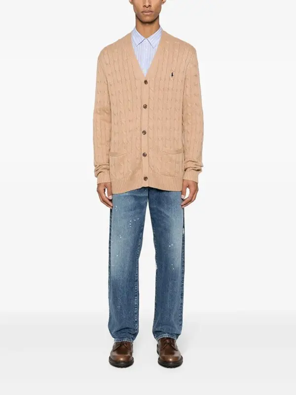 Polo Ralph Lauren V-neck Long-sleeved Cable Knit Cardigan - Nude