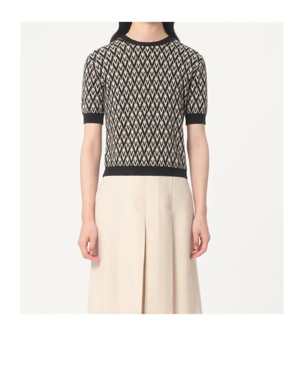 Valentino Garavani Jacquard Crewneck Jumper With Short Sleeves - Krima/black