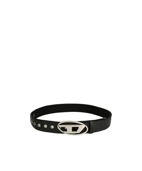 DIESEL® B-1dr Tape Cotton Belt With Logo Buckle - Black