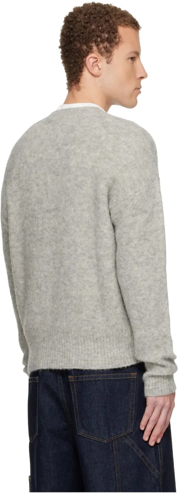 AMI Paris Crewneck Jumper With Embroidered Logo - Light Gray