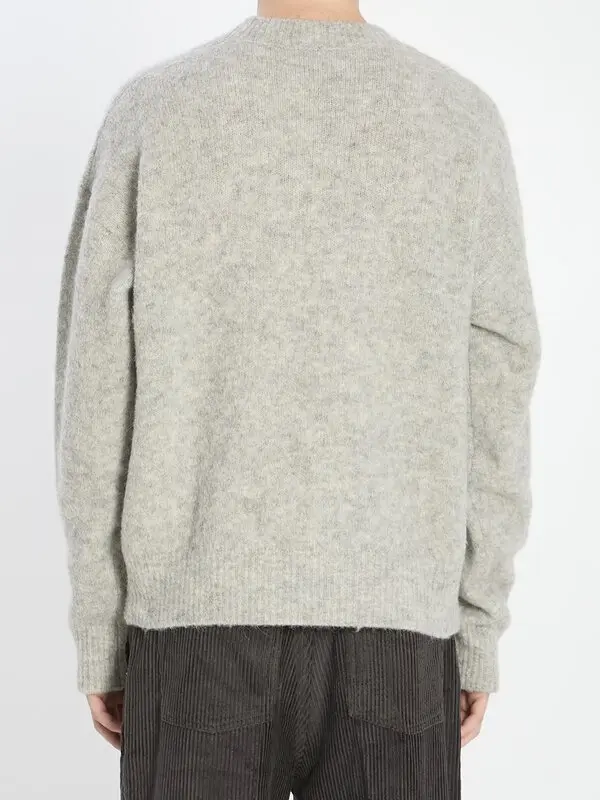 AMI Paris Crewneck Jumper With Embroidered Logo - Light Gray