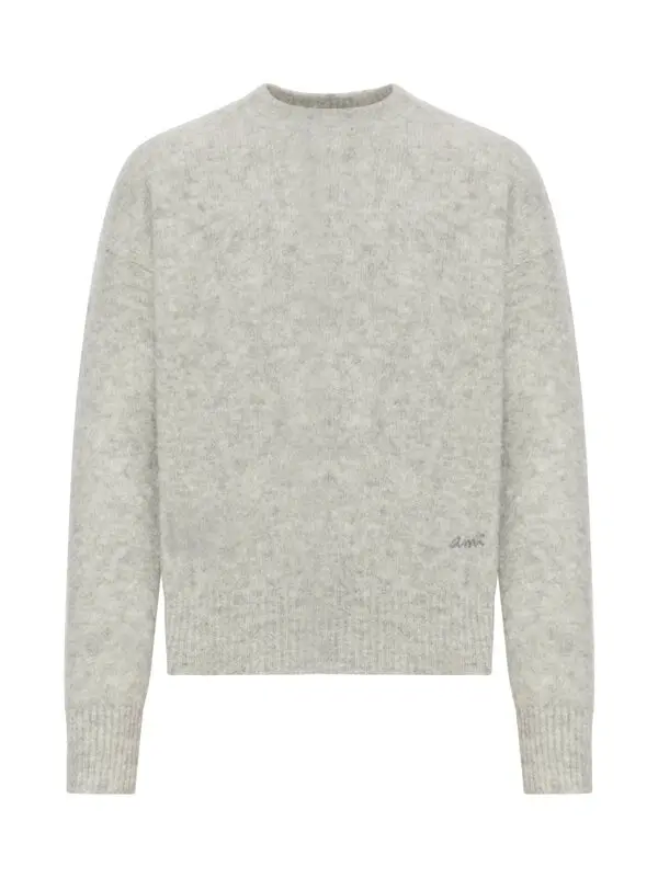 AMI Paris Crewneck Jumper With Embroidered Logo - Light Grey