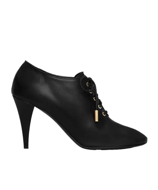 Celine Soft Oxford Lace-up Heeled Ballerina In Calfskin - Black