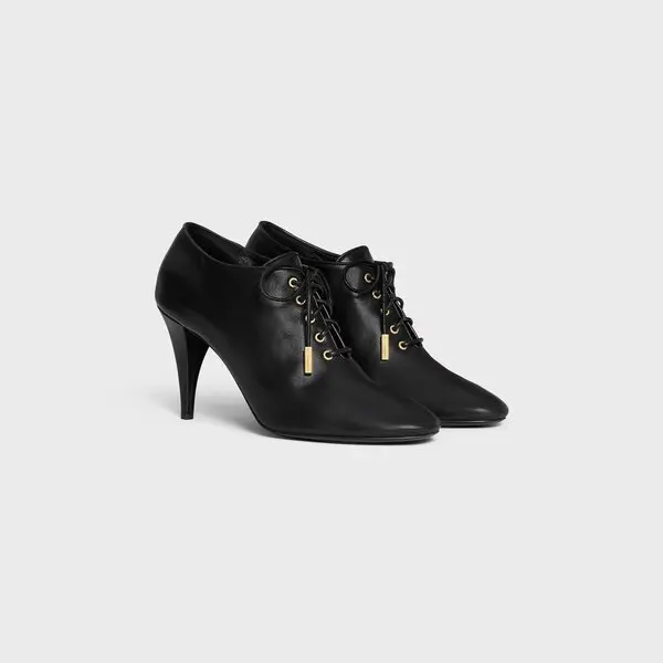 Celine Soft Oxford Lace-up Heeled Ballerina In Calfskin - Black