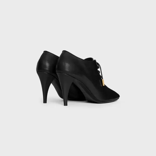 Celine Soft Oxford Lace-up Heeled Ballerina In Calfskin - Black