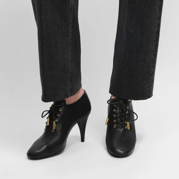 Celine Soft Oxford Lace-up Heeled Ballerina In Calfskin - Black