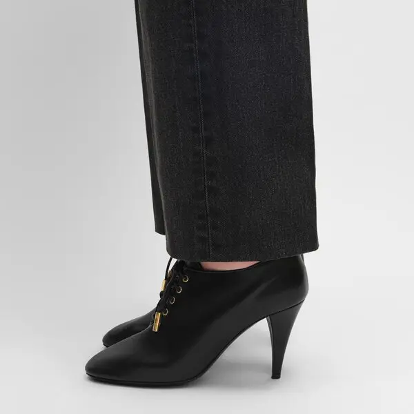 Celine Soft Oxford Lace-up Heeled Ballerina In Calfskin - Black