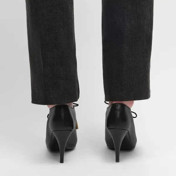 Celine Soft Oxford Lace-up Heeled Ballerina In Calfskin - Black