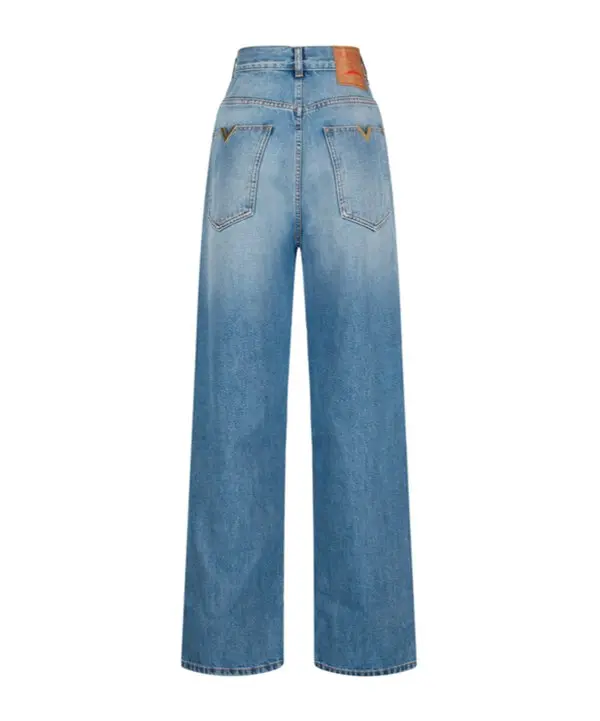 Valentino Garavani Wide Leg Jeans With Logo Detail
