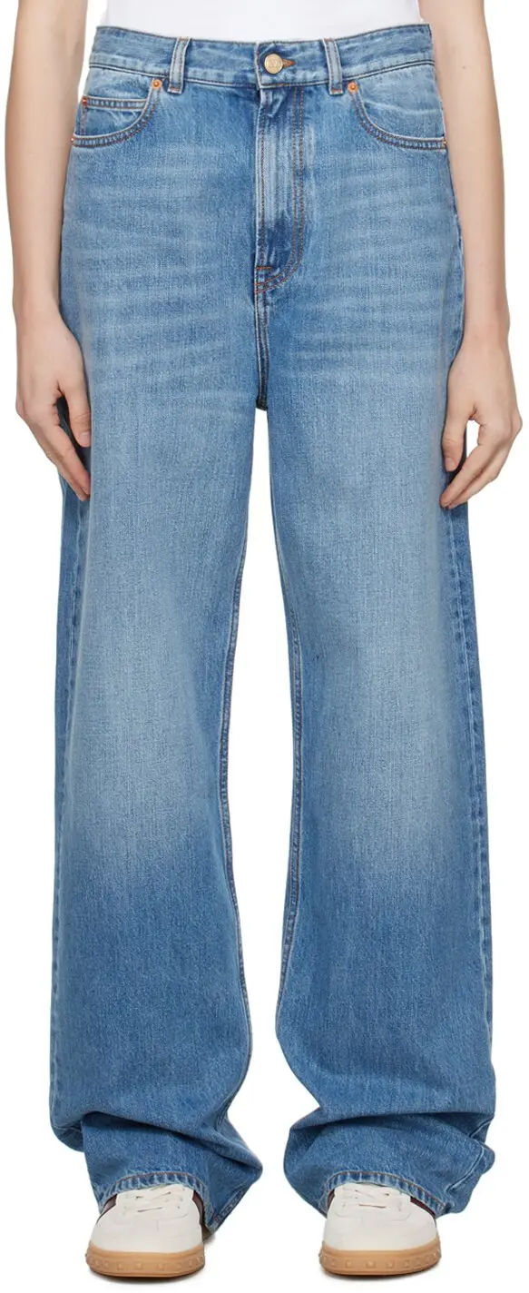 Valentino Garavani Wide Leg Jeans With Logo Detail