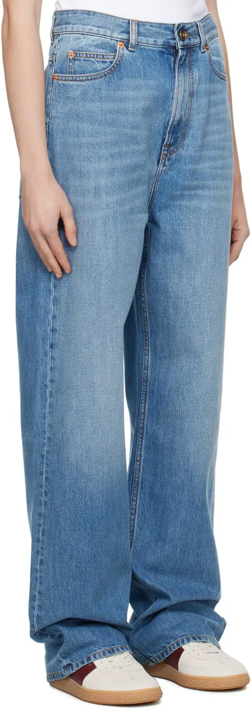 Valentino Garavani Wide Leg Jeans With Logo Detail