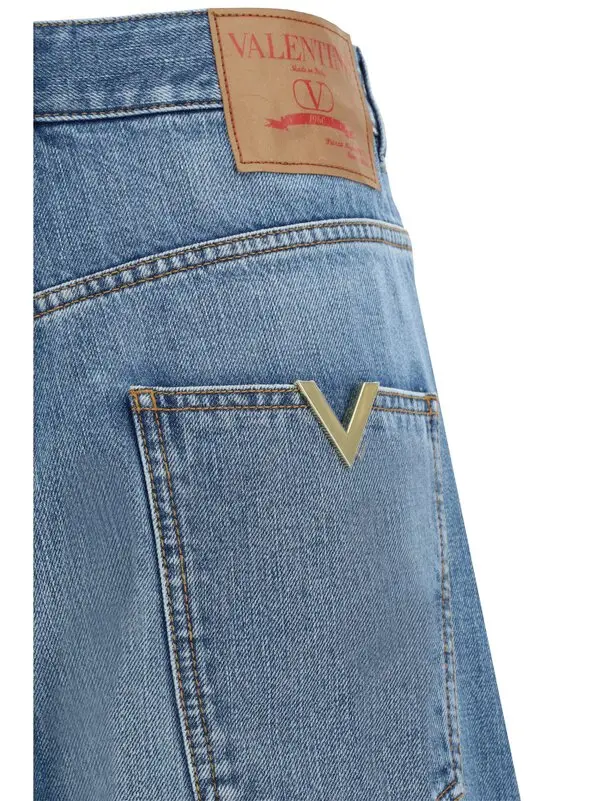 Valentino Garavani Wide Leg Jeans With Logo Detail