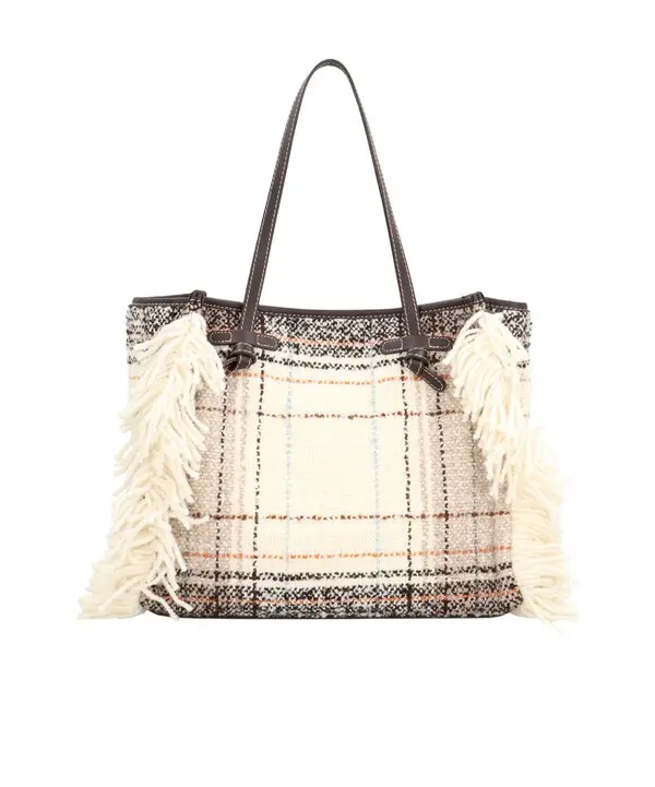GIANNI CHIARINI Plaid Fringed Tote Bag - White