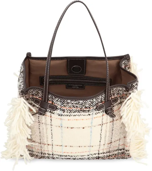 GIANNI CHIARINI Plaid Fringe Tote Bag