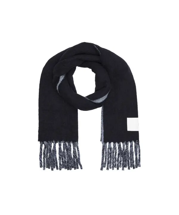 Ami Logo Tag Fringed Scarf - Black