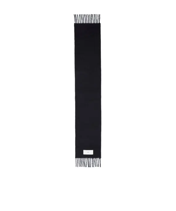 Ami Logo Tag Fringed Scarf - Black