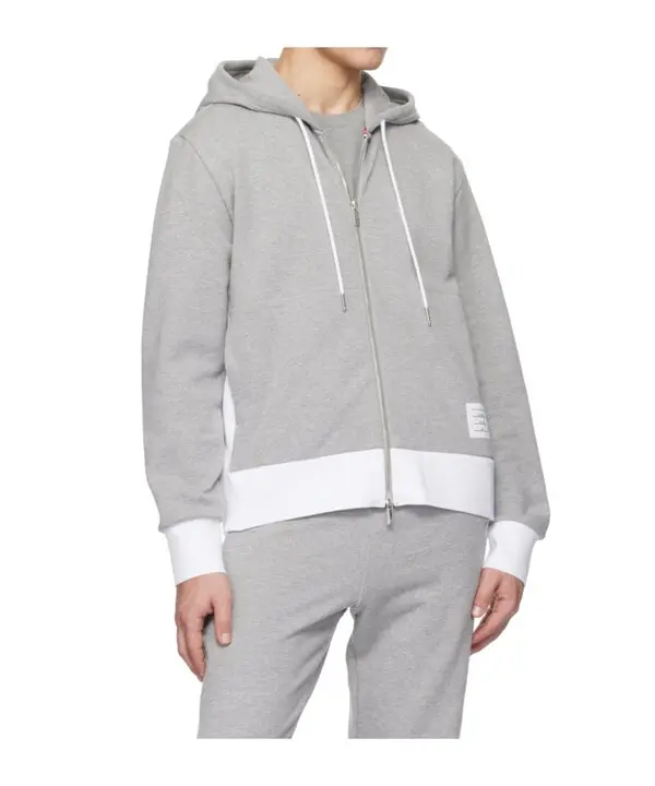 Thom Browne Zip-up Hoodie With Striped Details - Light Gray