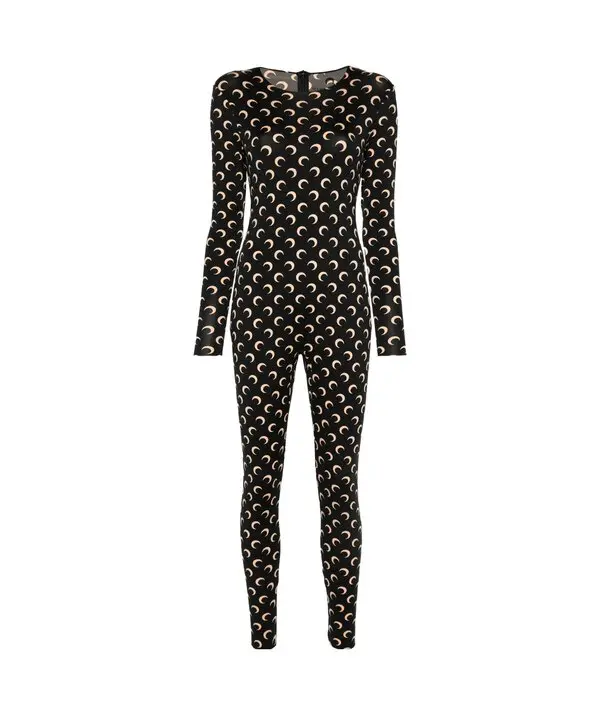MARINE SERRE Moon Monogram Crewneck Jumpsuit - Black