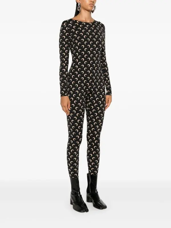 MARINE SERRE Moon Monogram Crewneck Jumpsuit - Black
