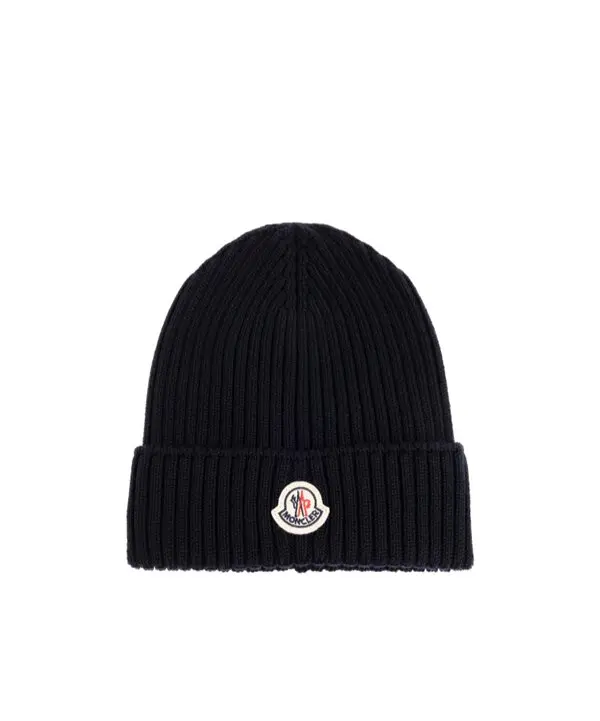Moncler Logo Patch Beanie - Navy Blue