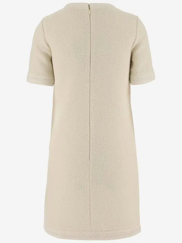 Gucci Short-sleeved Wool Tweed Dress With Interlocking G Button Detail