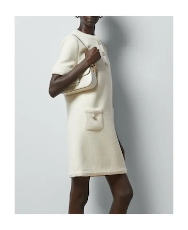 Gucci Short-sleeved Wool Tweed Dress With Interlocking G Button Detail