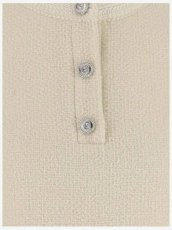 Gucci Short-sleeved Wool Tweed Dress With Interlocking G Button Detail