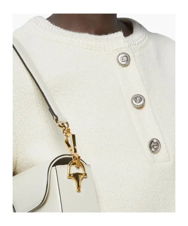Gucci Short-sleeved Wool Tweed Dress With Interlocking G Button Detail
