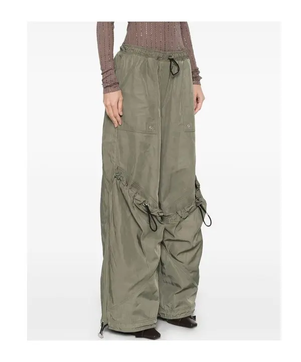 Attico Wide Leg Drawstring Cargo Pants - Green