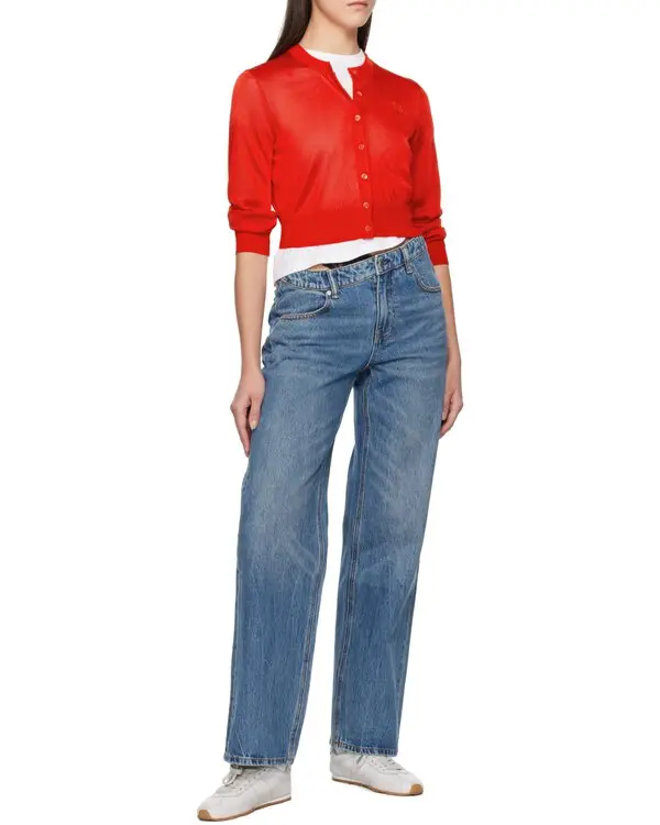 Alexander Wang Logo Embroidered Cropped Cardigan - Fiery Red