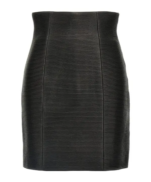 Balmain Ribbed Leather High-waist Mini Skirt