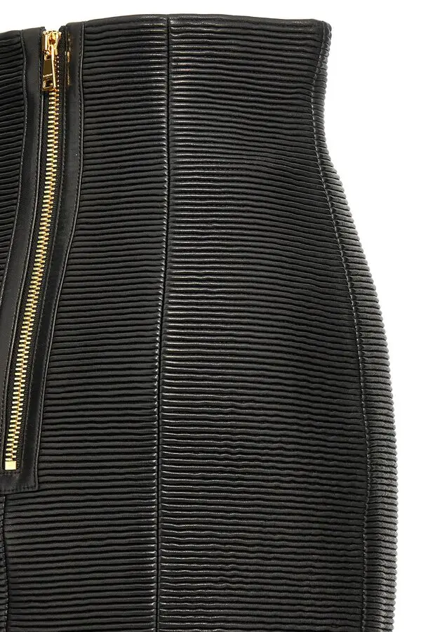 Balmain Ribbed Leather High-waist Mini Skirt