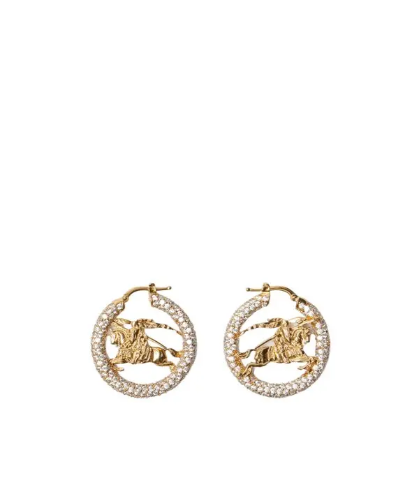 Burberry Equestrian Knight Design Pavé Cubic Zirconia Hoop Earrings - Gold/clear