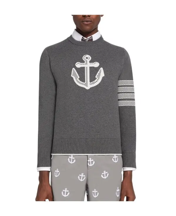 Thom Browne Anchor Jacquard Jumper - Medium Gray