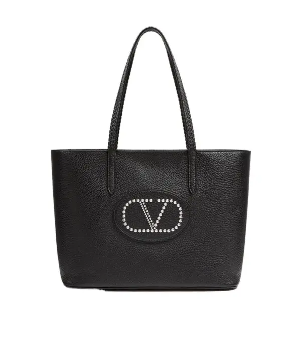 Valentino Garavani Grainy Calfskin Nellcôte Shopping Bag With Studded Vlogo - Nero