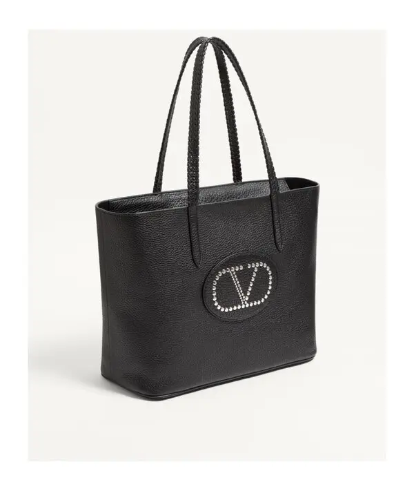 Valentino Garavani Grainy Calfskin Nellcôte Shopping Bag With Studded Vlogo - Nero