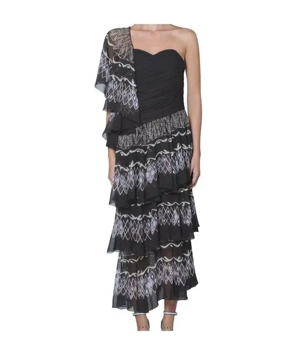 Fendi Layered Printed Maxi Dress - Black