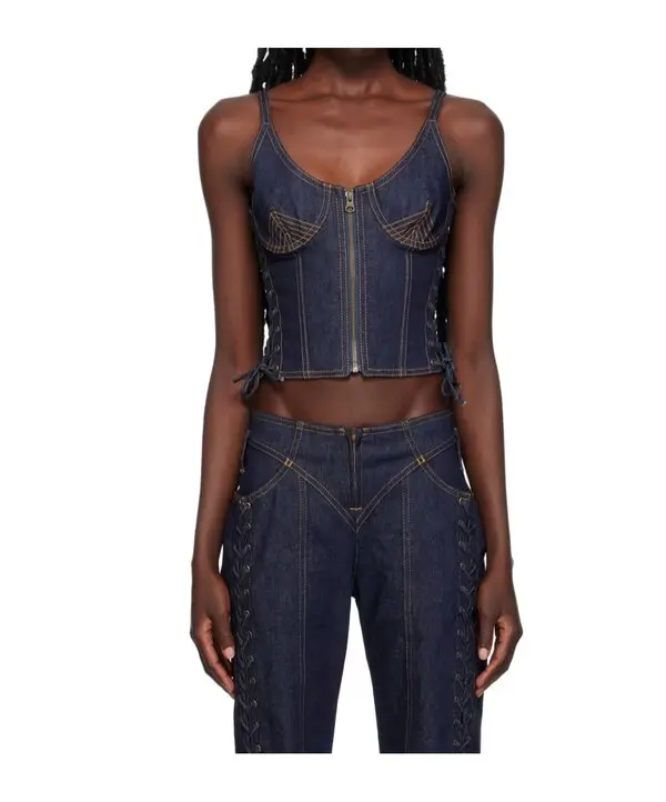 JEAN PAUL GAULTIER Denim Corset Top With Side Seam Ties