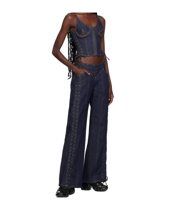 JEAN PAUL GAULTIER Denim Corset Top With Side Seam Ties