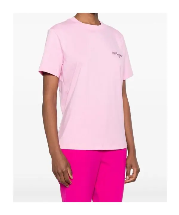 MSGM Logo Embroidered Cotton T-shirt - Pink
