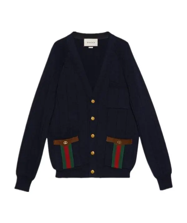 Gucci V-neck Knitted Cardigan With Web Detail