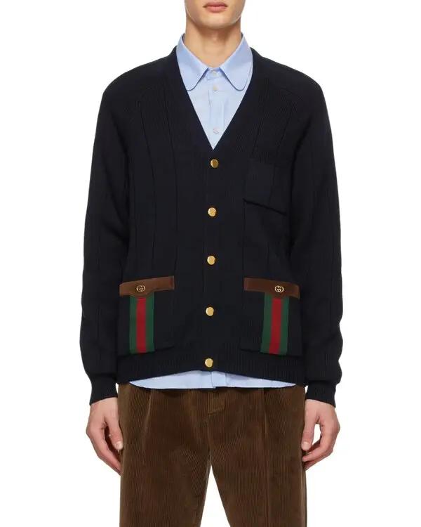 Gucci V-neck Knitted Cardigan With Web Detail